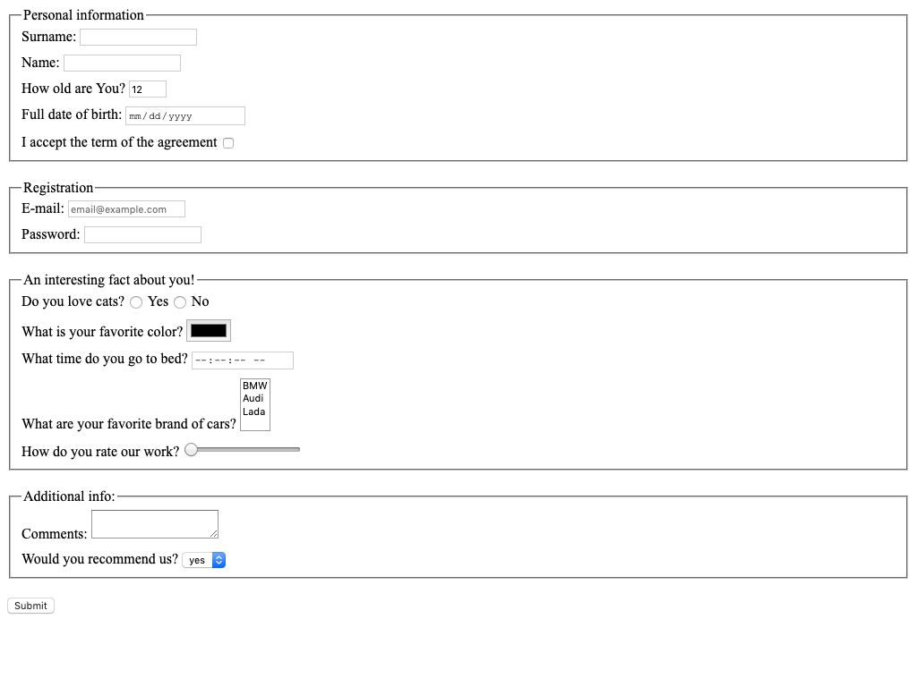 HTML Form Layout html form